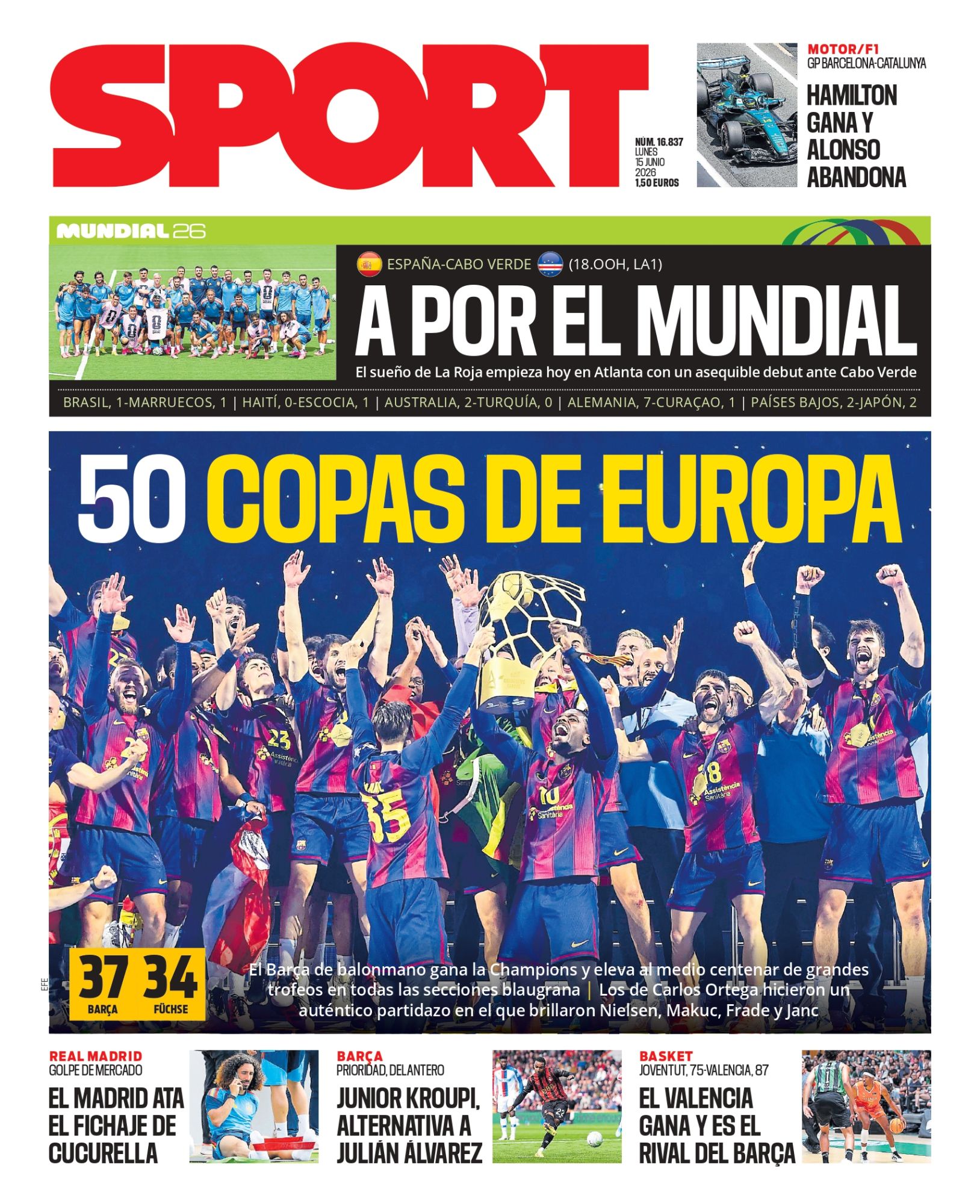 Portadas de la prensa deportiva del 15-06-26