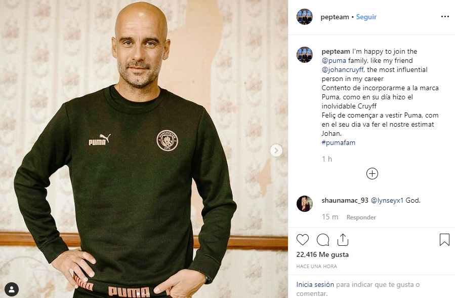 Guardiola sigue los pasos de Cruyff y ficha por Puma