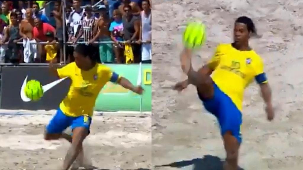 'Show' de Ronaldinho en la playa