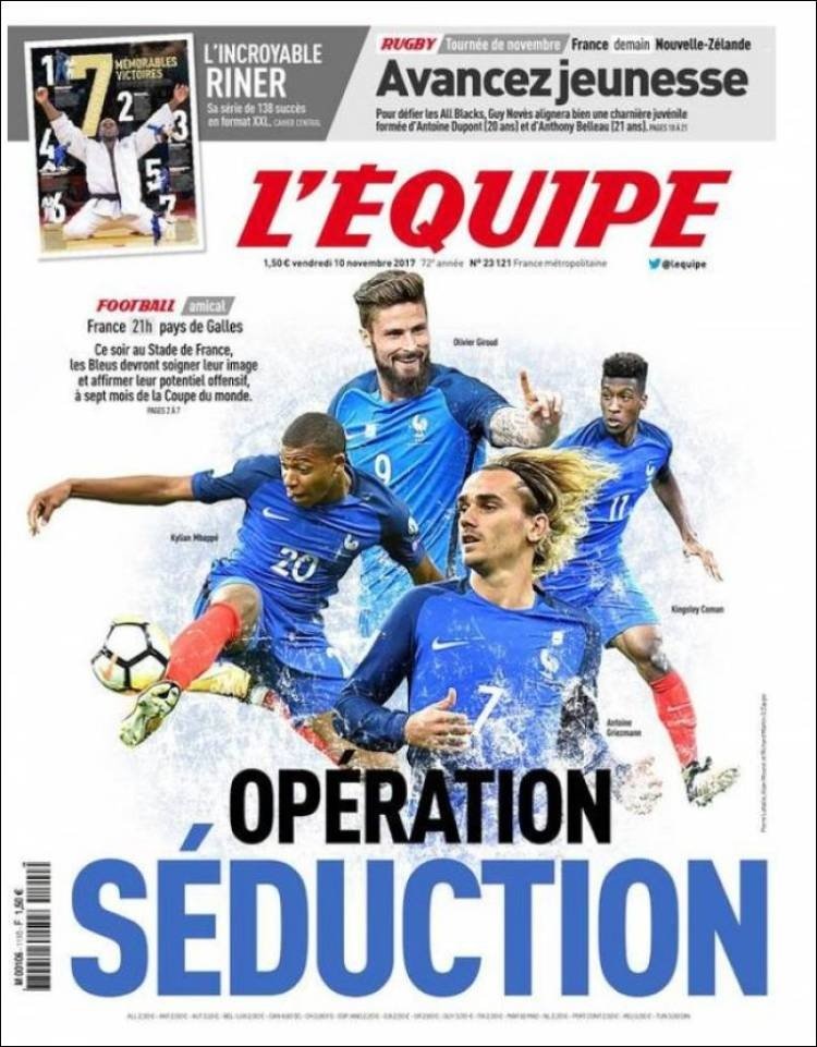 Les Unes des journaux sportifs européens du 10 novembre 2017