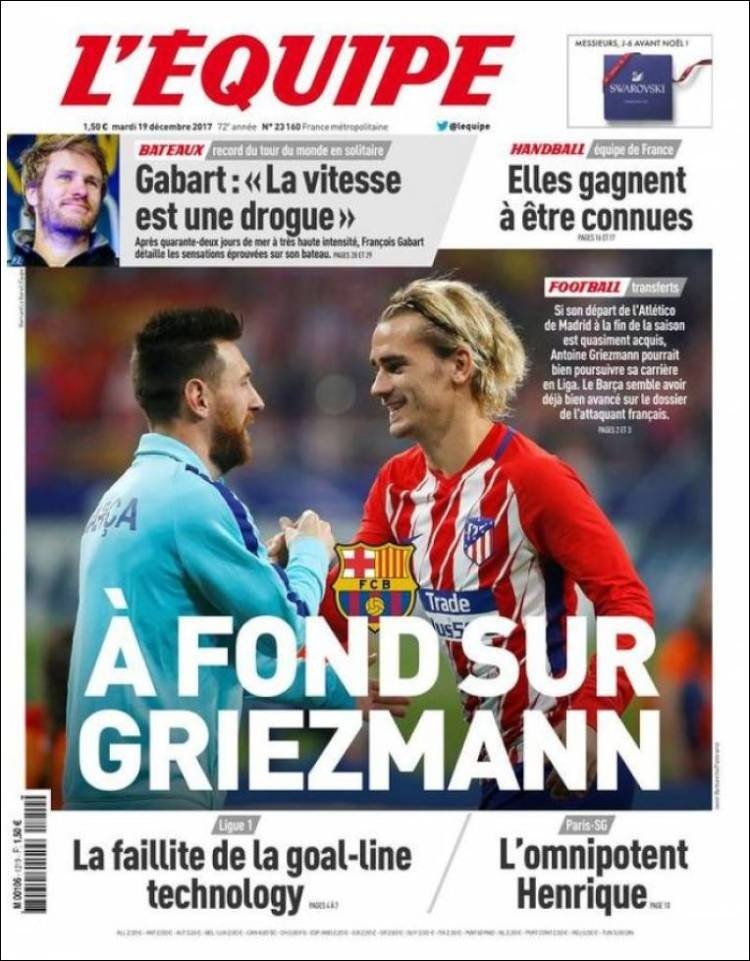 Les Unes des journaux sportifs européens du 19 décembre 2017