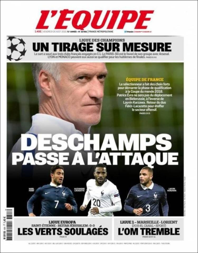 Les principales Unes des journaux sportifs du monde du 26 août 2016
