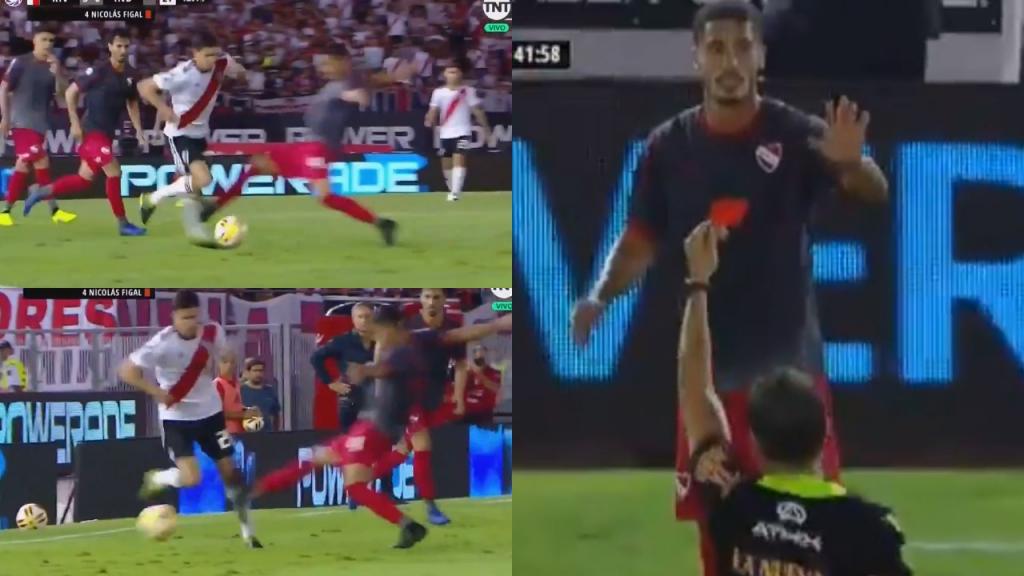 Tremenda patada de Figal que le valió la roja directa