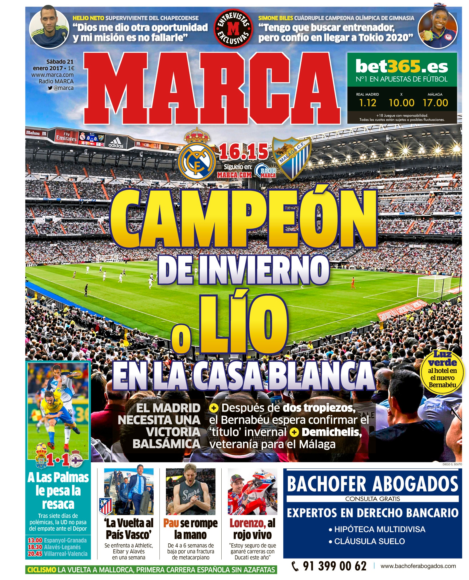 Les Unes des journaux sportifs espagnols du 21 janvier 2017