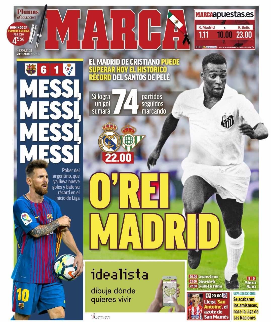 Les Unes des journaux sportifs en Espagne du 20 septembre 2017