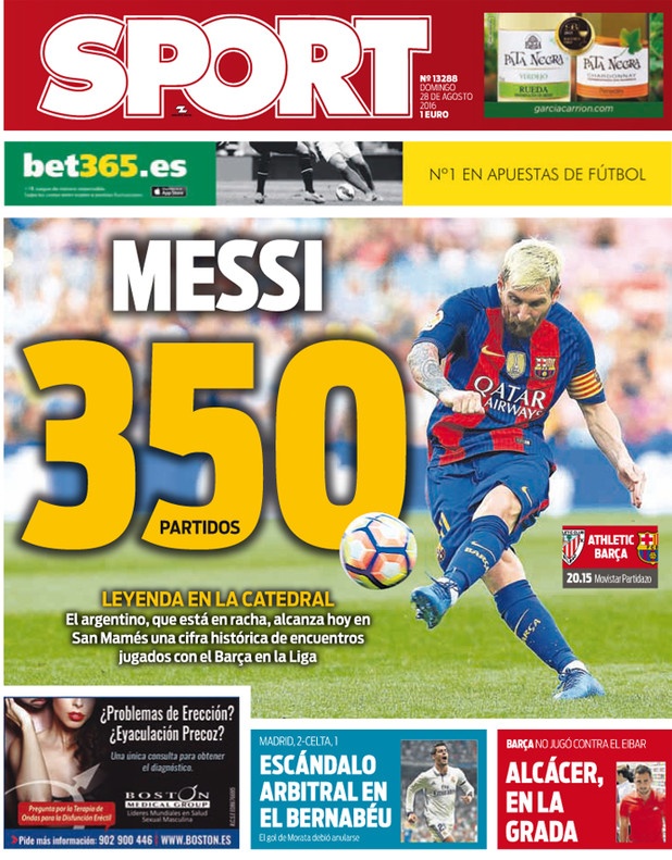 Les Unes des journaux sportifs en Espagne du 28 août 2016