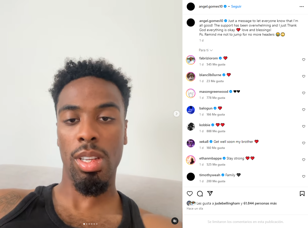Angel Gomes, recuperado y de buen humor: "Recordadme que no vaya más de ...